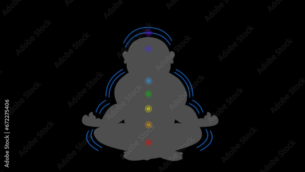 video animation icon cartoon buddha meditating, levitating and with its ...