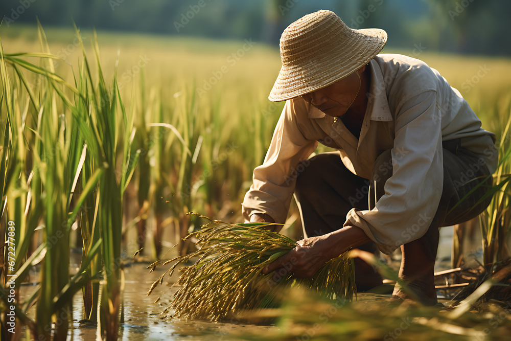 Workers working on a rice field, rice farming rice fields, rice farm ...
