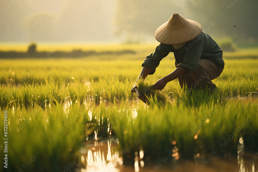Workers working on a rice field, rice farming rice fields, rice farm ...