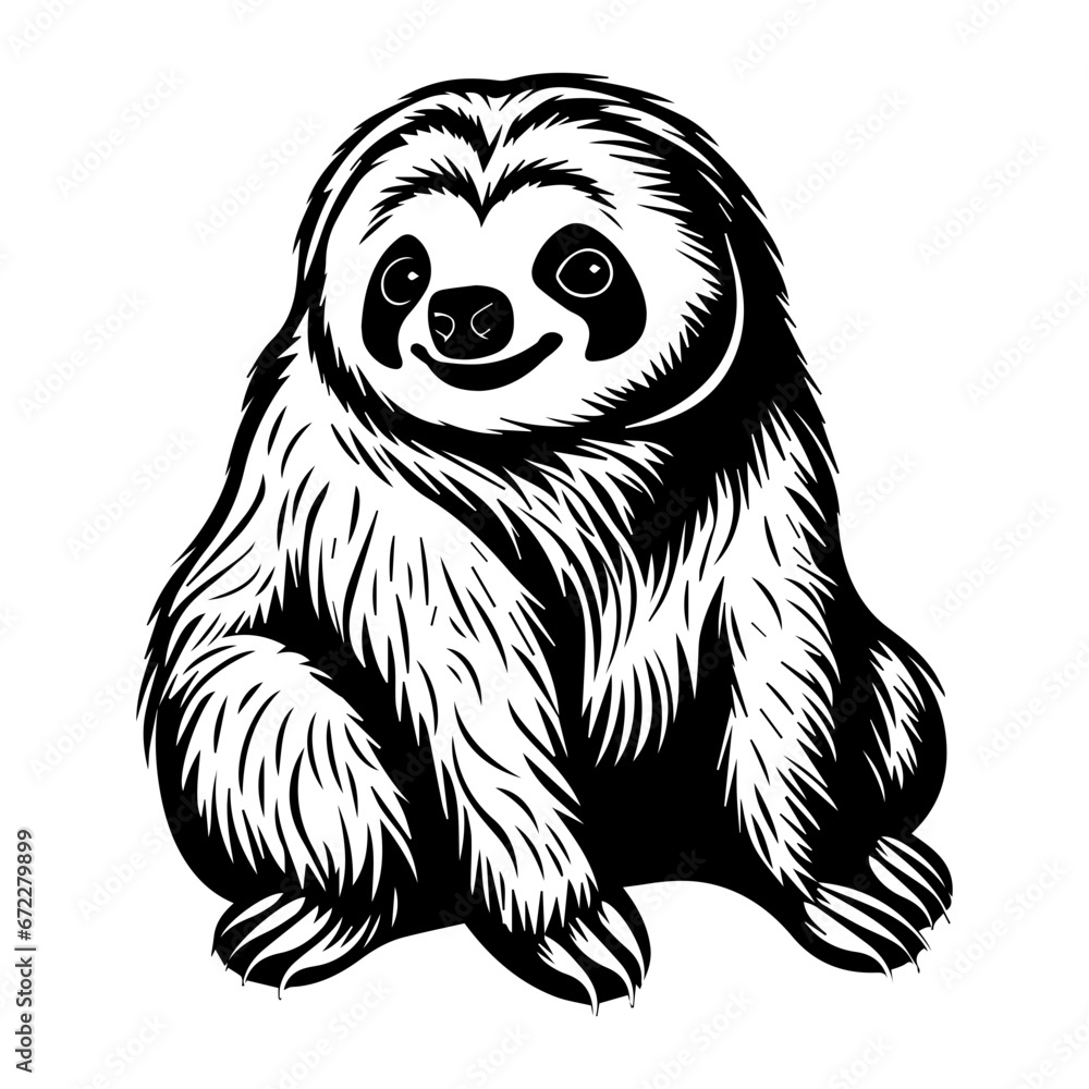 cute baby sloth Monochrome illustration, sloth silhouette design ...
