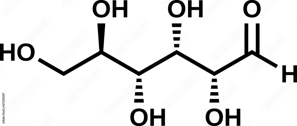 Aldehydo-D-glucose C6H12O6 structural formula, projection of glucose in ...
