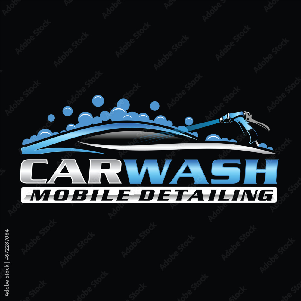Vector illustration of a modern car wash mobile detailing logo with a ...
