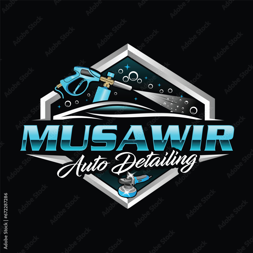 Vector illustration of a modern auto detailing logo with a car on the ...