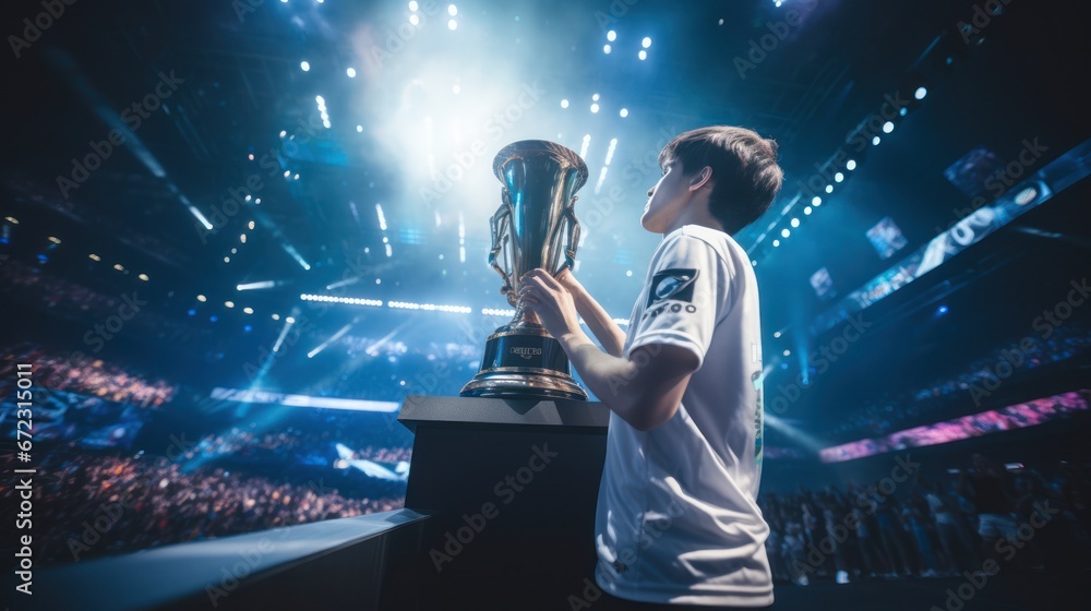 Professional gamer winner and lift the trophy for champions league, E ...