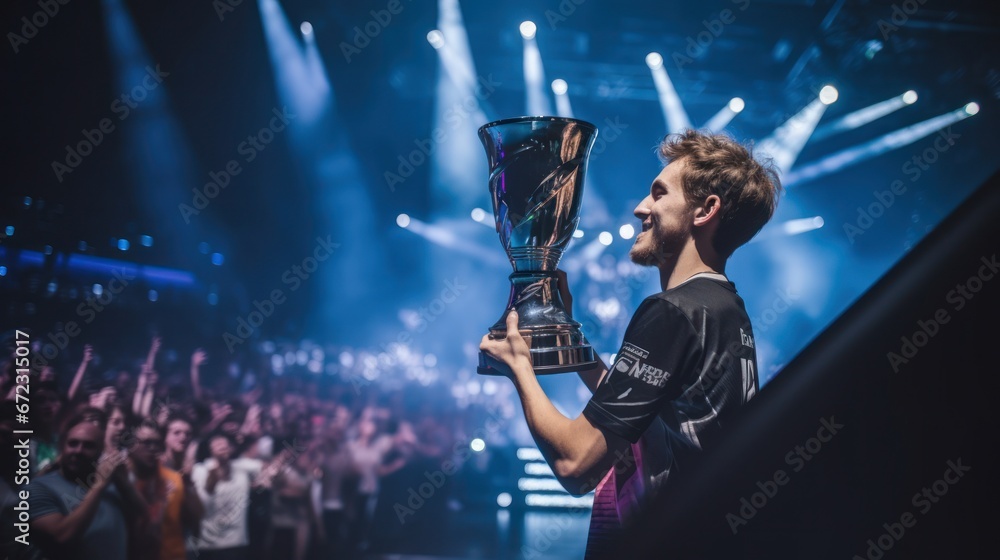 Professional gamer winner and lift the trophy for champions league, E ...