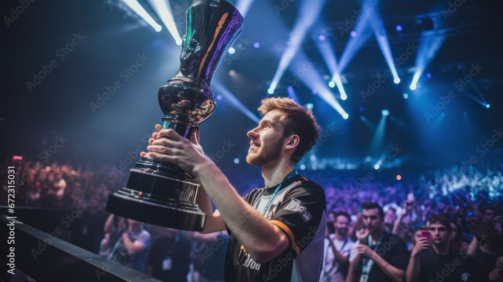 Professional gamer winner and lift the trophy for champions league, E ...