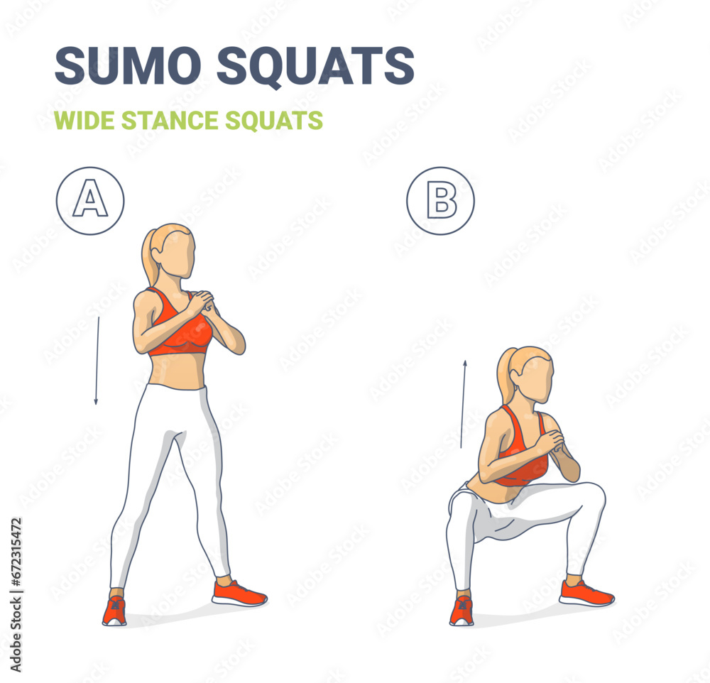 Sumo Squats Exercise Female Guidance Stock Vector | Adobe Stock