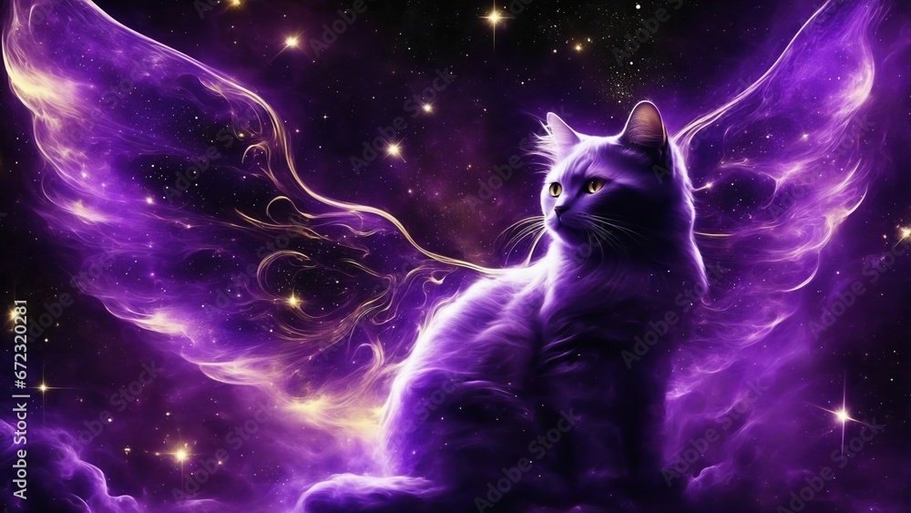 Cat in space and nebula. Gas cloud. Cosmic art. Galactic art. 4K - 8K ...