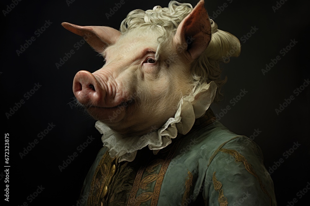 Portrait, Pig, Swine, Renaissance, Aristocratic, Noble, Ironic, 3D ...
