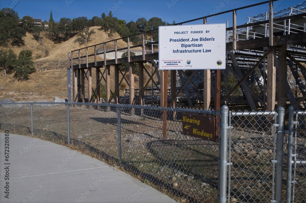 Sign at the Nimbus Fish Hatchery indicates the funding used for the ...