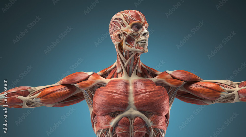 Anatomy human body model on black background. Part of human body with ...