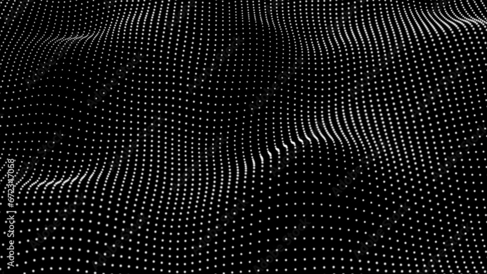 Abstract dot background. Digital wave with dots on the black background ...