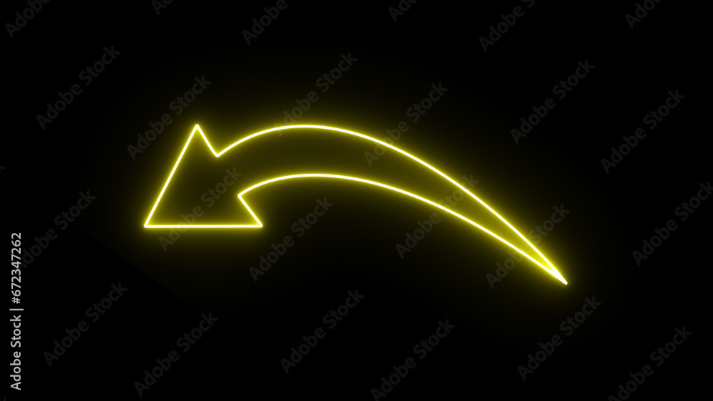 neon light arrows. Glowing arrow pointing down in dark space. Chart in ...