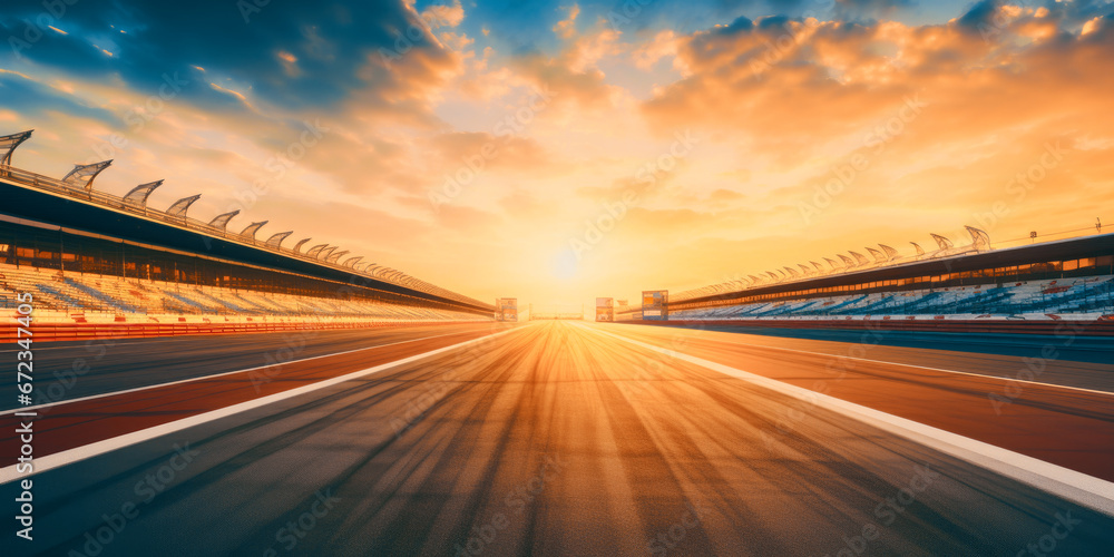 F1 race track circuit road with motion blur and grandstand stadium for ...