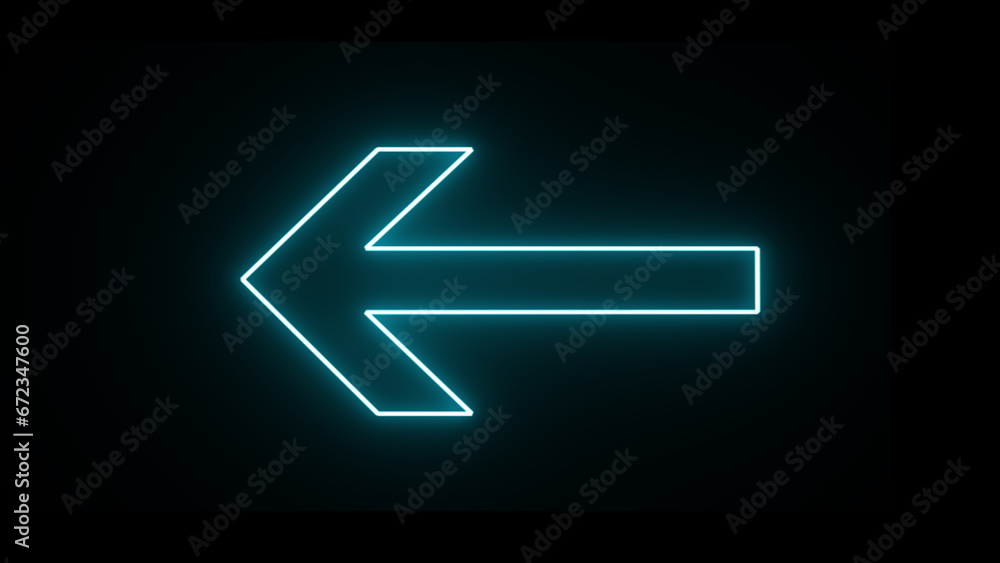 cyan color arrow points to the left. Flashing neon icon to the left ...