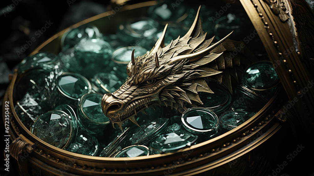 Dragon's Hoard: An enchanting treasure trove guarded by a green dragon ...