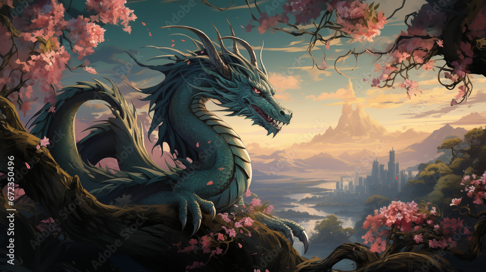 Mythical Serenity: A serene and peaceful scene of a green dragon ...