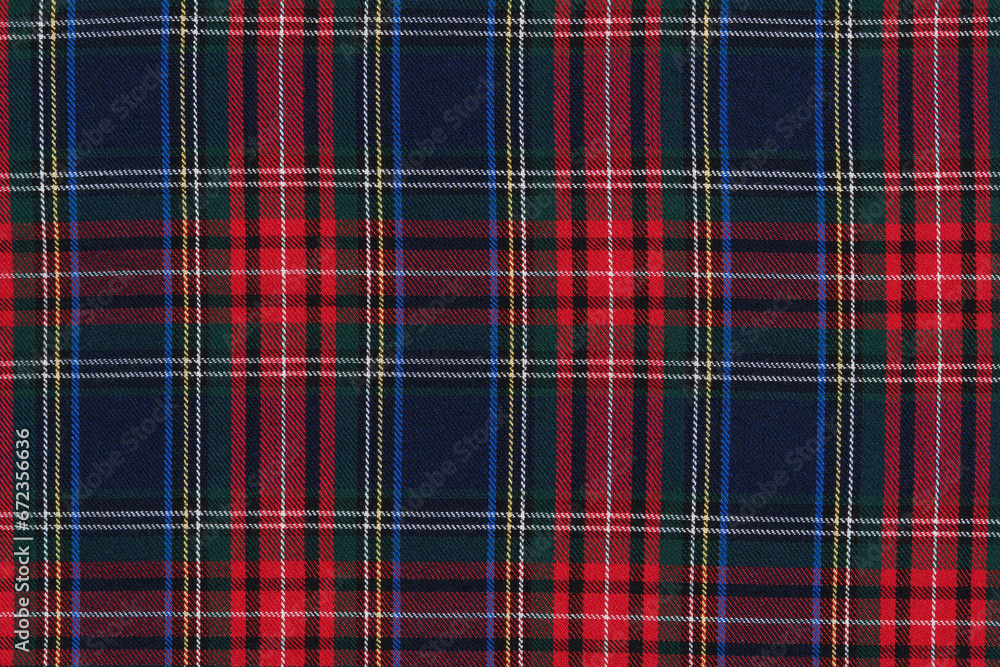 texture traditional Scottish tartan fabric in red, green and blue check ...