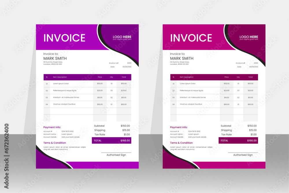 Invoice template design, Invoicing quotes, money bills, price invoices ...