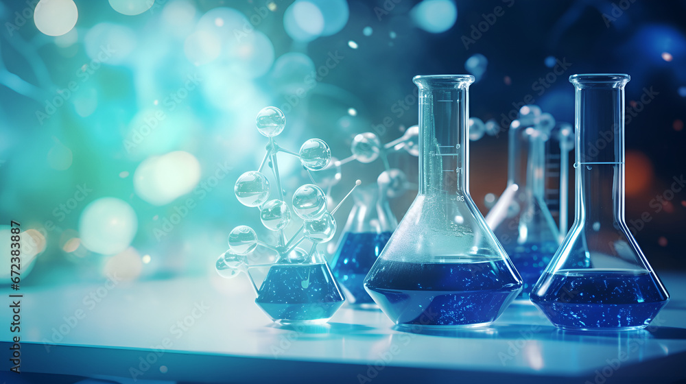 Chemical Blueprints: Beaker, Flask, and Molecular Structures on Banner ...