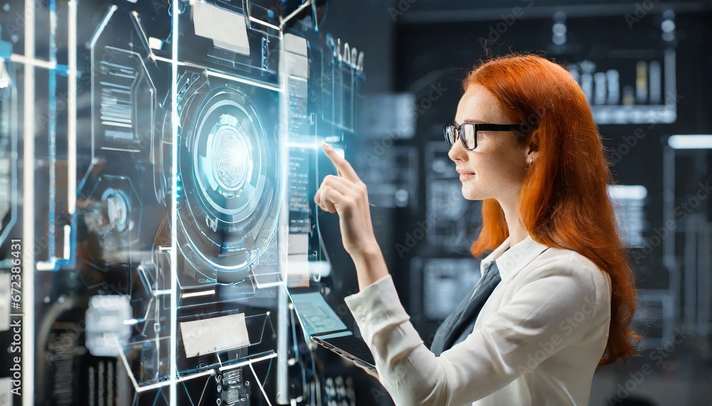 Businessman touching the brain working of Artificial Intelligence (AI) in the futuristic ...