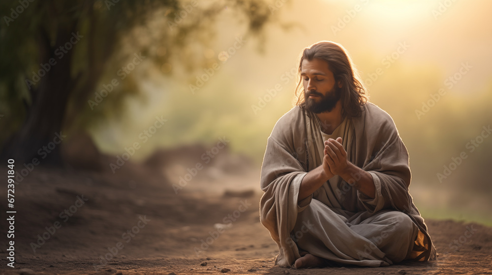 Jesus fasting and praying in the wilderness, Life of Jesus, blurred ...