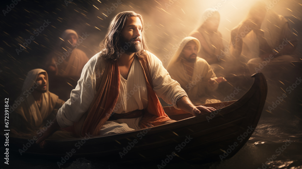 Jesus calming the storm with His disciples in the boat, Life of Jesus ...