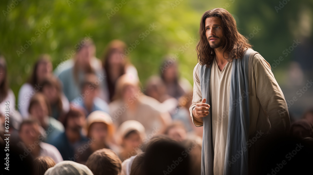 Jesus teaching the crowds during the Sermon on the Mount, Life of Jesus ...