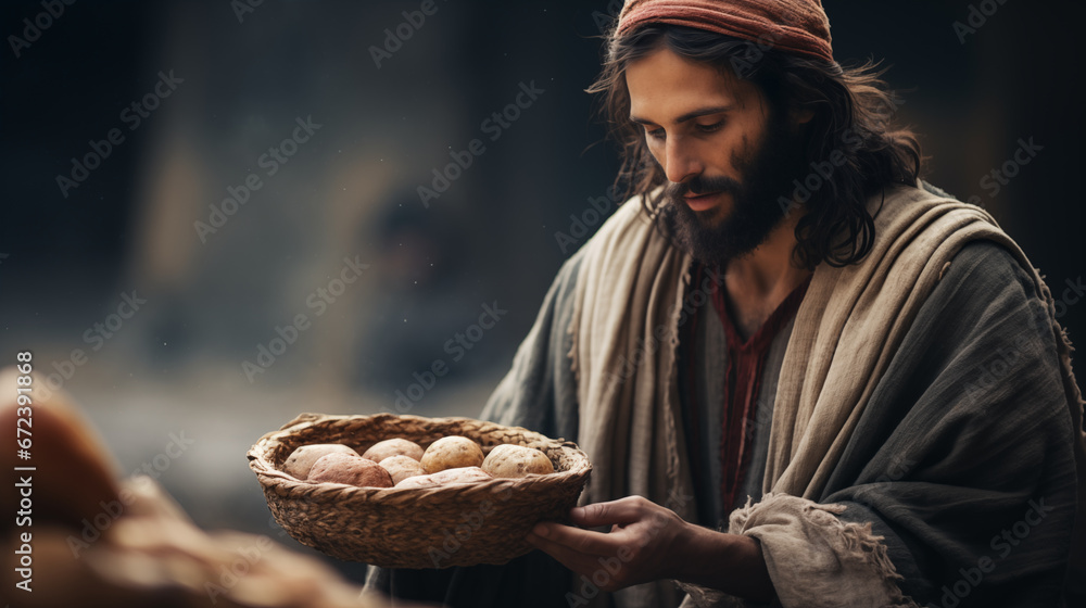 Jesus feeding the 5000 with five loaves and two fish, Life of Jesus ...