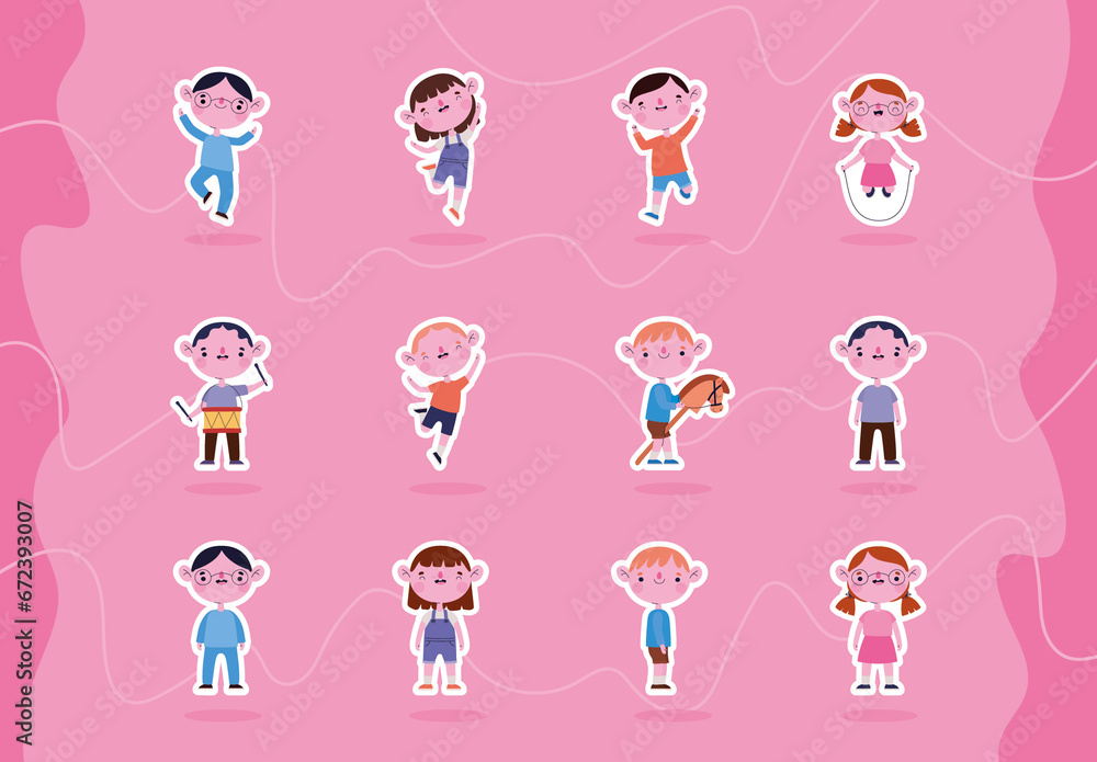 Cute Happy Kids Sticker Sets Stock Template | Adobe Stock