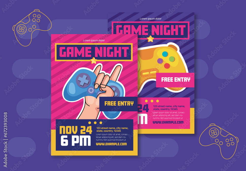 Game Night Flyer Layout Stock Template | Adobe Stock