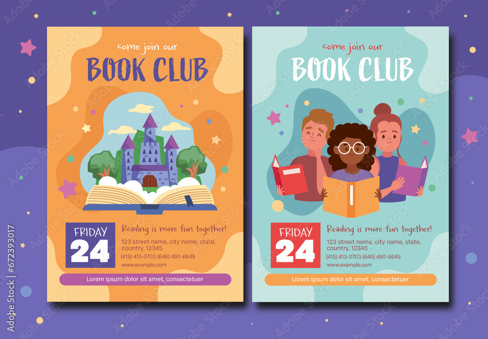 Colorful Book Club Flyer Layout Stock Template | Adobe Stock