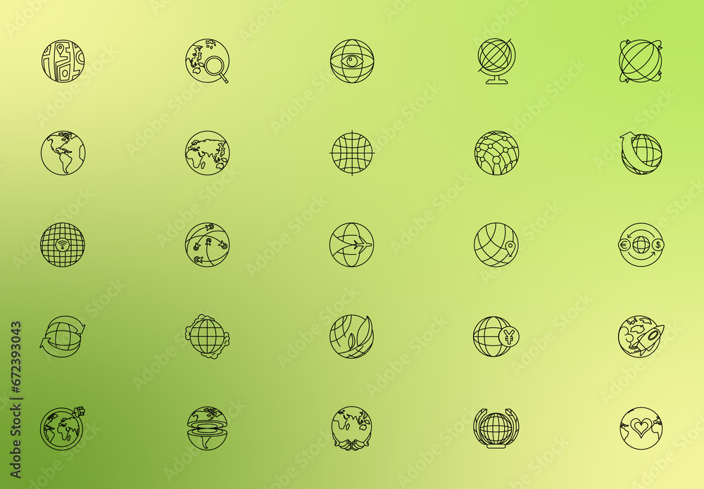 Green Global Earth Environment Icons Set Stock Template | Adobe Stock