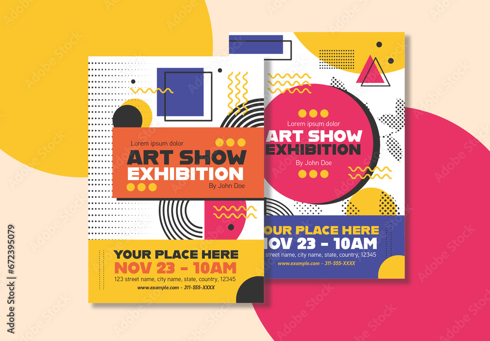 Modern Geometric Art Exhibition Flyer Template Stock Template | Adobe Stock