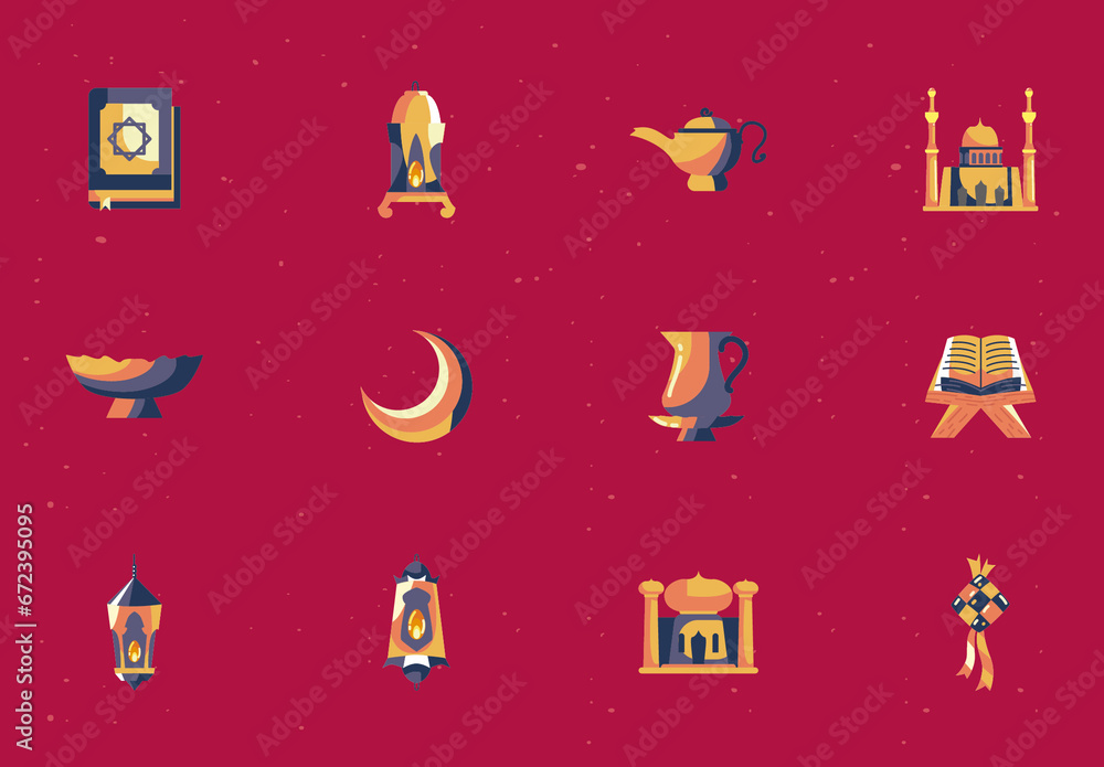Flat Detailed Muslim Icon Set Stock Template | Adobe Stock