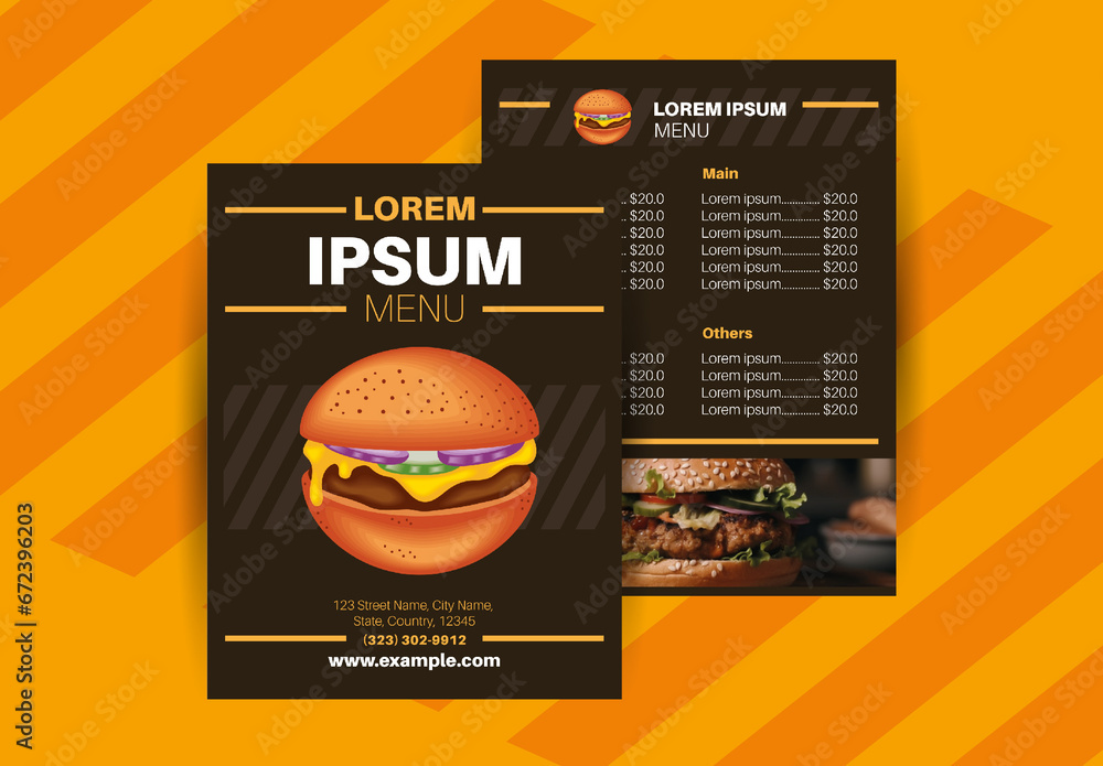 Brown and Yellow Fast Food Burger Menu Stock Template | Adobe Stock
