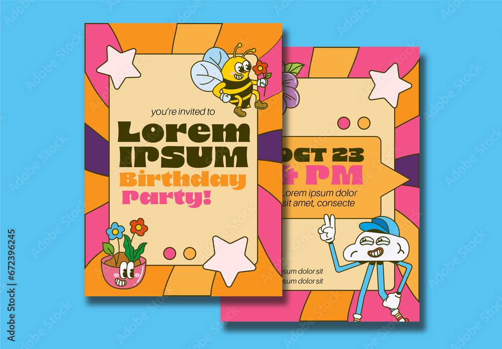 Colorful Cartoon Birthday Party Invitation Template Stock Template ...