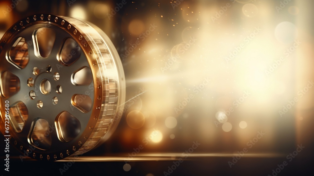 Vintage Cinema: Classic Film Reel with a Glimmering Bokeh Backdrop ...