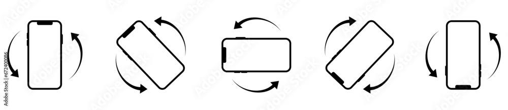 Rotate Mobile phone icon set in line style .Screen rotation. Device ...