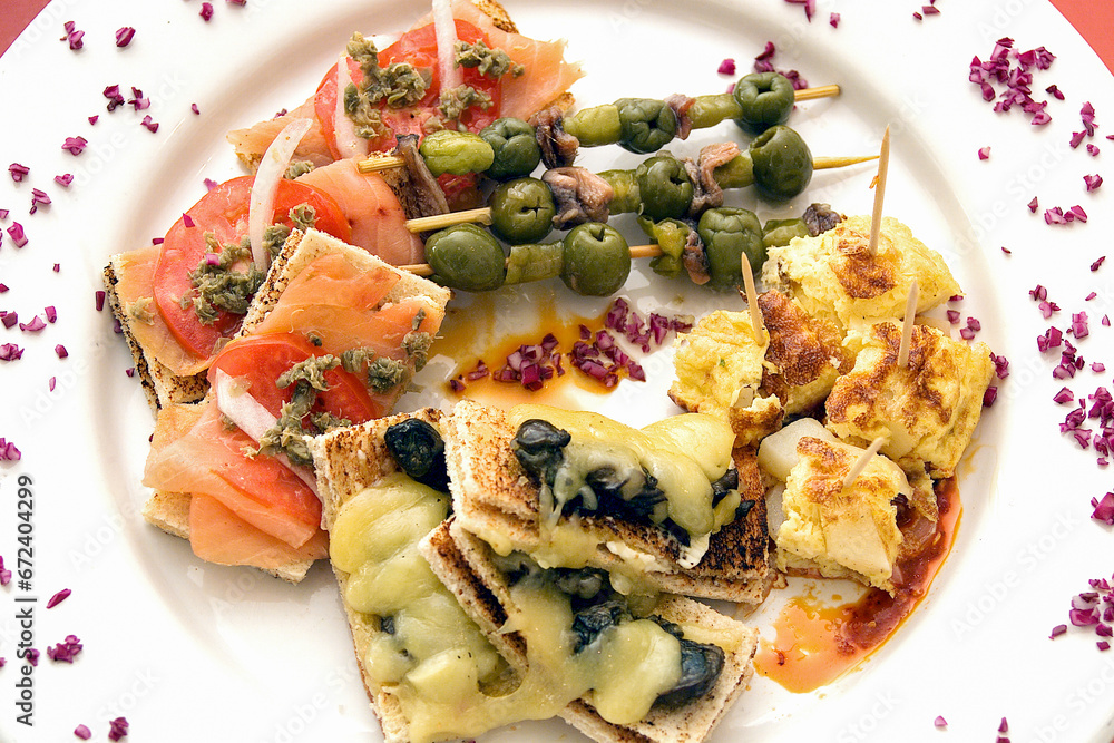 Variety of canapés that include salmon, huitlacoche, grilled cheese and ...