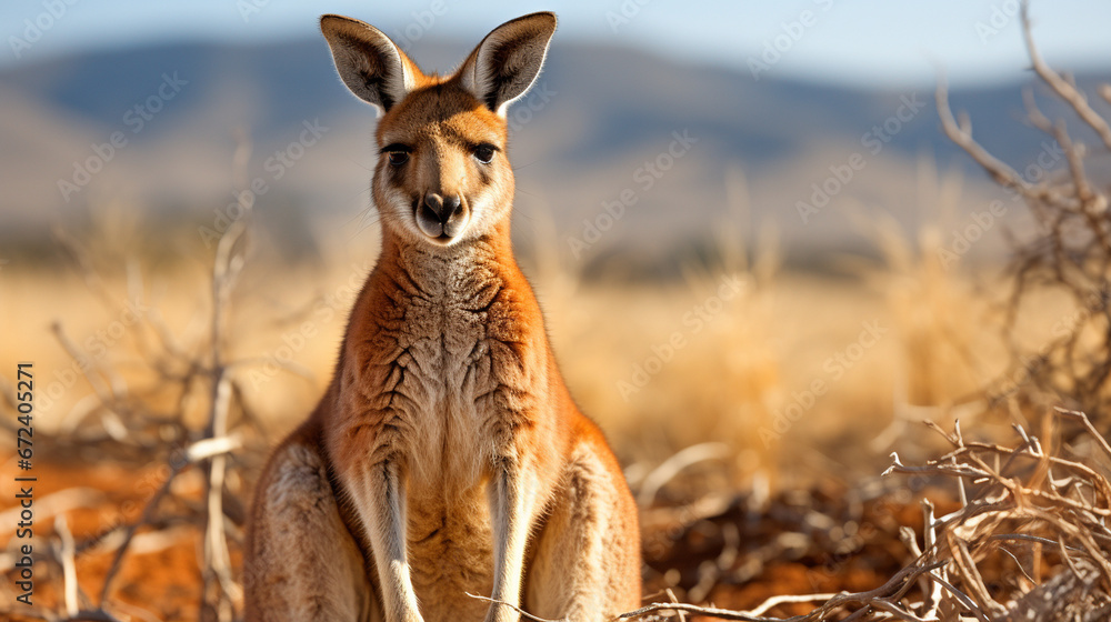 Red Kangaroo: A striking image of a majestic red kangaroo, an iconic ...