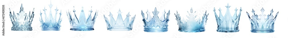 Crystal or ice crowns isolated, set of crystal crowns on a transparent ...