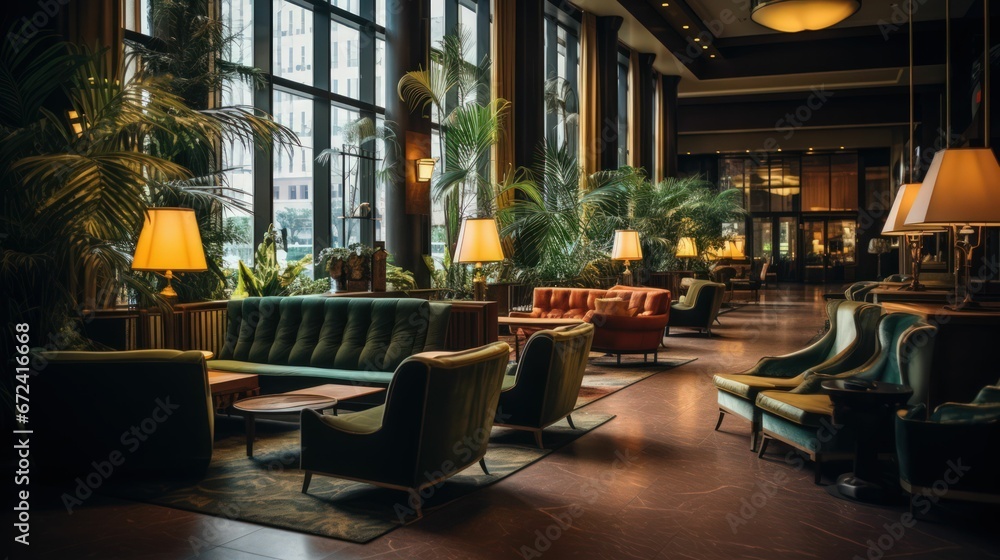 Luxury Fancy Hotel Lobby Lounge Interior with furniture chairs and high ...