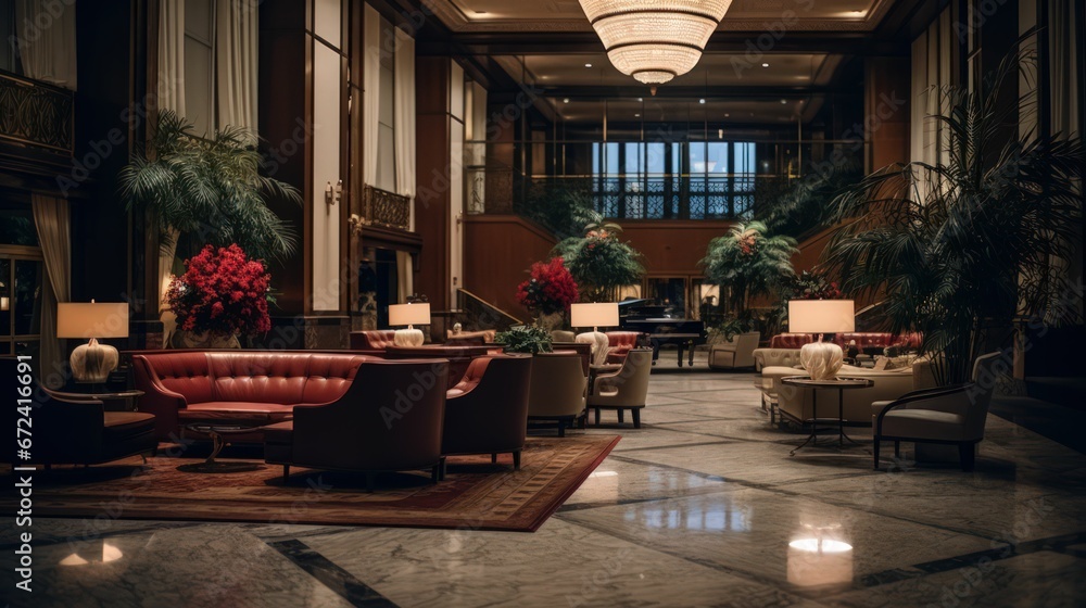 High-End Hotel Lobby Interior Fancy Lounge with High Ceilings ...