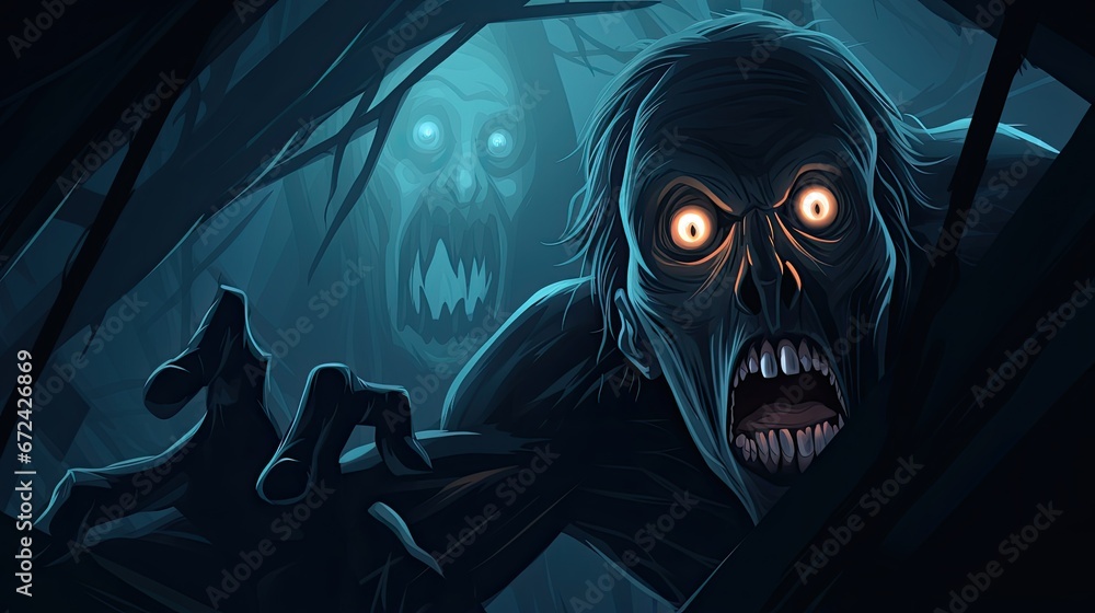 An evil monster in the dark. A creepy character for horror stories. An ...