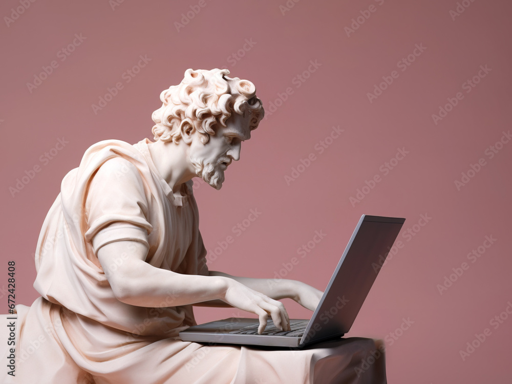 Ancient Greek sculpture of a man with laptop Stock Illustration | Adobe ...