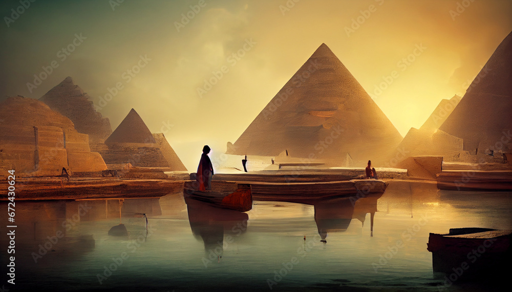 Egypt pyramids digital illustration, ancient monuments in giza cairo ...