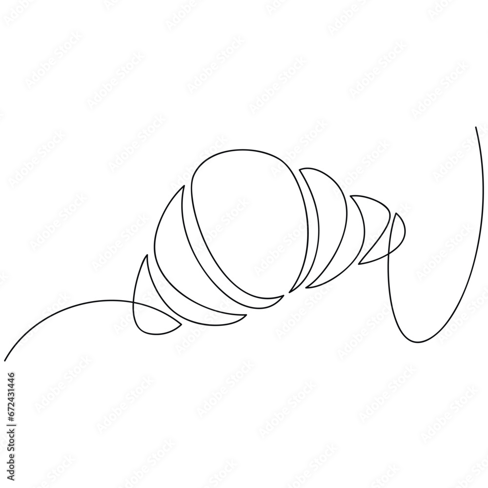 Abstract line continuous drawing. French croissant vector. Hand drawn ...