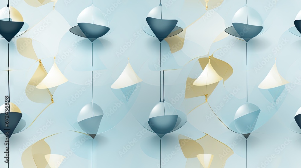 a blue and yellow wall with a bunch of hanging objects hanging from it ...