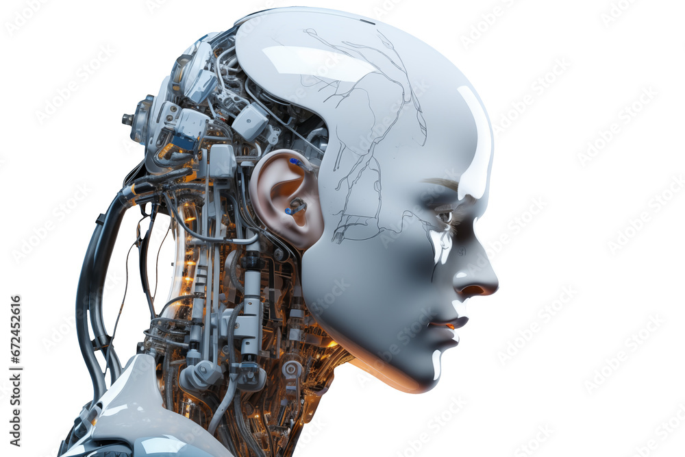 Realistic Exoskeleton Cyborg male face PNG isolated on white and ...